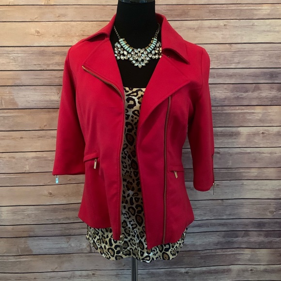 Luii | Jackets & Coats | Luii Red Ponte Moto Jacket | Poshmark